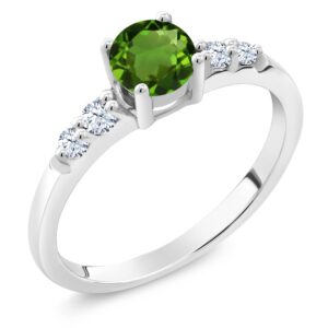 gem stone king 925 sterling silver green chrome diopside and white created sapphire engagement ring for women (0.67 cttw, available in size 5, 6, 7, 8, 9)