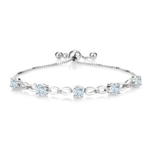 gem stone king 925 sterling silver sky blue aquamarine and white lab grown diamond tennis bracelet for women (2.54 cttw, gemstone birthstone, fully adjustable up to 9 inch)