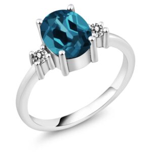 gem stone king 925 sterling silver oval london blue topaz and white diamond ring for women (1.93 cttw, gemstone birthstone, available in size 5, 6, 7, 8, 9)