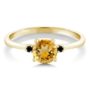 Gem Stone King 10K Yellow Gold Yellow Citrine and Black Diamond Solitaire Engagement Ring For Women (0.73 Cttw, Round 6MM, Gemstone November Birthstone, Size 7)