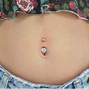 KaseStyle 14G G23 Titanium Belly Button Rings 10mm with Cubic Zirconia Internally Threaded Navel Rings Belly Bars (Prong Set-White)