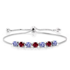 gem stone king 925 sterling silver round blue tanzanite and red created ruby tennis bracelet for women (2.72 cttw, gemstone birthstone, fully adjustable up to 9 inch)