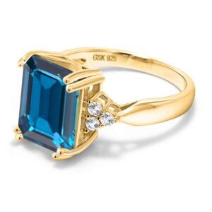 Gem Stone King 18K Yellow Gold Plated Silver 12X10MM Emerald Cut Gemstone Birthstone Ring | Wedding Engagement Anniversary Promise Ring For Women | Available In Size 5, 6, 7, 8, 9