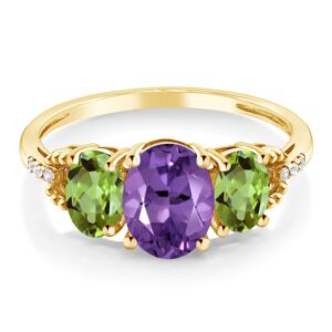 Gem Stone King 10K Yellow Gold Purple Amethyst and Green Peridot Engagement Ring For Women (2.19 Ct Oval Gemstone Birthstone) (Size 8)