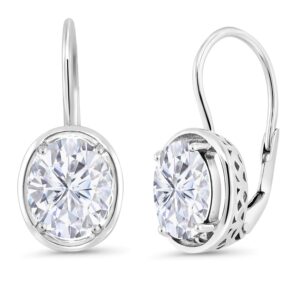 gem stone king 925 sterling silver white moissanite dangle earrings for women | 4.20 cttw | oval 9x7mm