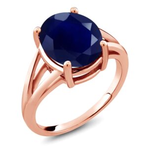 gem stone king 18k rose gold plated silver blue sapphire ring for women (5.60 cttw, gemstone september birthstone, oval 12x10mm, available in size 5,6,7,8,9)