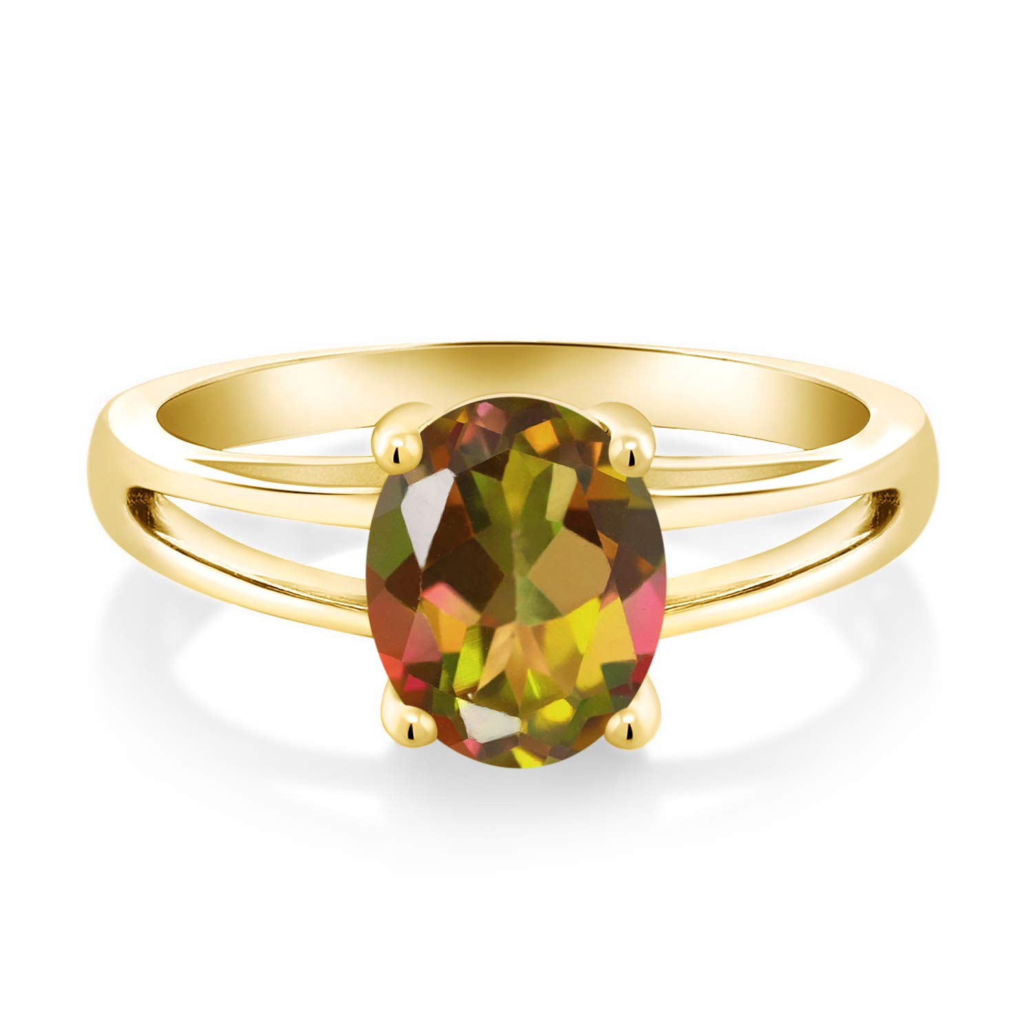 Gem Stone King 18K Yellow Gold Plated Silver 9X7MM Oval Gemstone Birthstone Solitaire Engagement Ring | Wedding Engagement Anniversary Promise Ring For Women | Available In Size 5, 6, 7, 8, 9