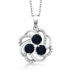 gem stone king 925 sterling silver black onyx pendant necklace for women (1.75 cttw, gemstone birthstone, round 5mm)