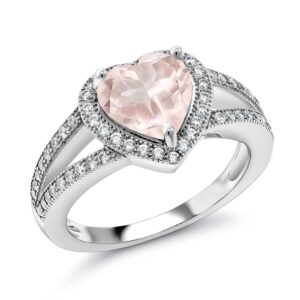 gem stone king 925 sterling silver rose rose quartz and white moissanite ring for women (2.47 cttw, gemstone birthstone, heart shape 8mm, available in size 5,6,7,8,9)