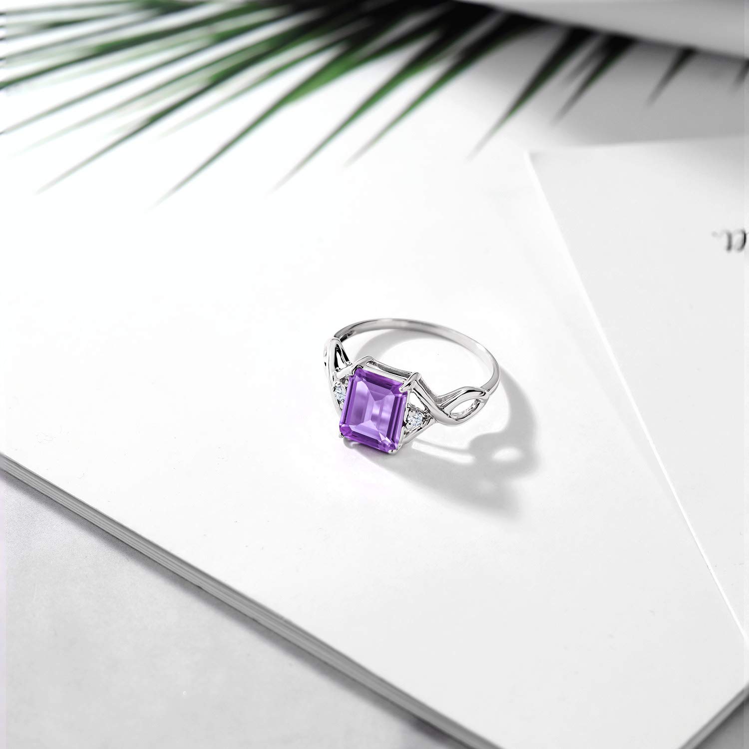 Gem Stone King 925 Sterling Silver Purple Amethyst Ring For Women (2.56 Cttw, Emerald Cut 9X7MM, Gemstone Birthstone, Available in size 5, 6, 7, 8, 9)