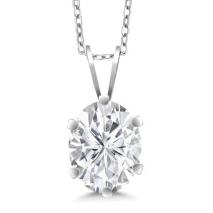 gem stone king 925 sterling silver white moissanite pendant necklace for women (2.10 cttw, oval 9x7mm, with 18 inch silver chain)