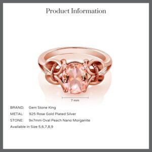 Gem Stone King 18K Rose Gold Plated Oval Gemstone Birthstone Engagement Ring | Oval 9X7MM | Wedding Anniversary Promise Ring For Women | Available in size 5, 6, 7, 8, 9