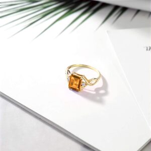 Gem Stone King 18K Yellow Gold Plated Silver Yellow Citrine and White Topaz Ring For Women (2.41 Cttw, Gemstone Birthstone, Emerald Cut 9X7MM, Available in size 5, 6, 7, 8, 9)