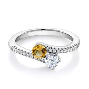 gem stone king 925 sterling silver yellow citrine bypass ring for women (0.50 cttw, gemstone november birthstone, round 4mm, available in size 5, 6, 7, 8, 9)