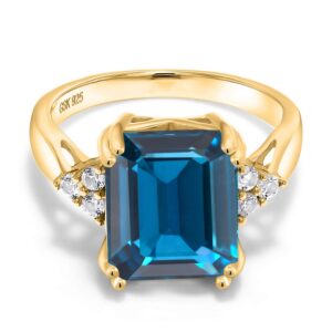 gem stone king 18k yellow gold plated silver 12x10mm emerald cut gemstone birthstone ring | wedding engagement anniversary promise ring for women | available in size 5, 6, 7, 8, 9