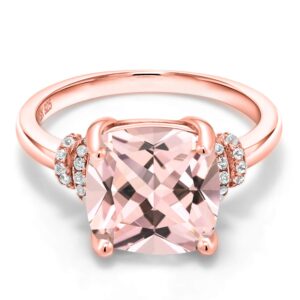 gem stone king 18k rose gold plated silver peach simulated morganite ring for women (4.61 cttw, cushion cut 10mm, available in size 5,6,7,8,9)