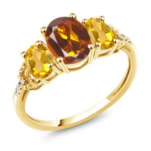 gem stone king 10k yellow gold oval orange red madeira citrine yellow citrine and diamond accent 3-stone ring | 2.04 cttw | 3 stone wedding engagement anniversary promise ring for women (size 9)