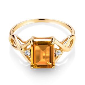 Gem Stone King 18K Yellow Gold Plated Silver Yellow Citrine and White Topaz Ring For Women (2.41 Cttw, Gemstone Birthstone, Emerald Cut 9X7MM, Available in size 5, 6, 7, 8, 9)