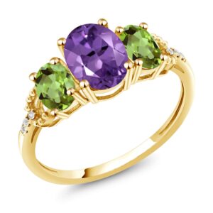 gem stone king 10k yellow gold purple amethyst and green peridot engagement ring for women (2.19 ct oval gemstone birthstone) (size 8)