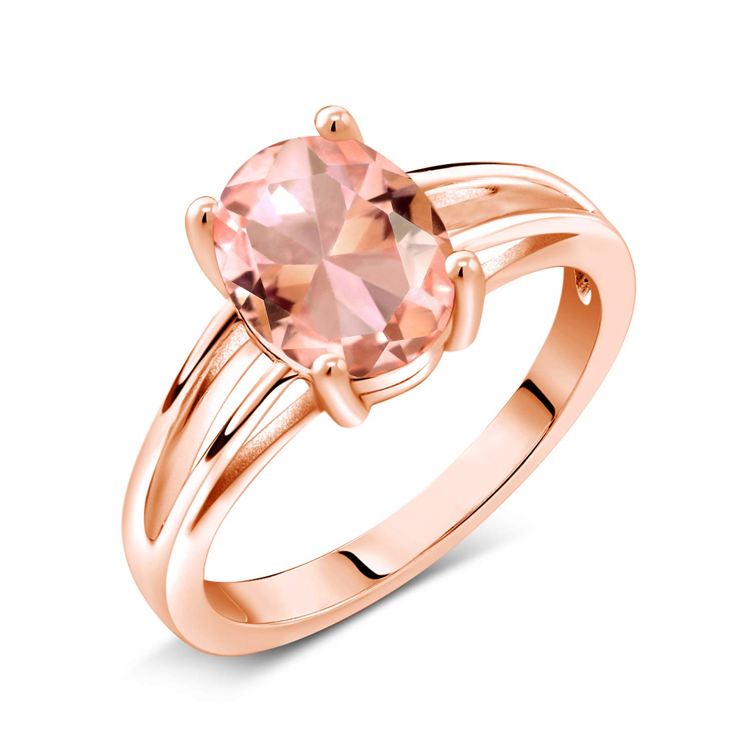 Gem Stone King 18K Rose Gold Plated Silver 9X7MM Oval Gemstone Birthstone Solitaire Engagement Ring | Wedding Engagement Anniversary Promise Ring For Women | Available In Size 5, 6, 7, 8, 9