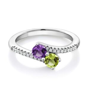 gem stone king 925 sterling silver purple amethyst and green peridot bypass ring for women (0.79 cttw, gemstone february birthstone, round 4mm, available in size 5, 6, 7, 8, 9)