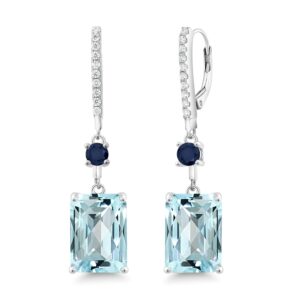 gem stone king 17.60 ct octagon checkerboard sky blue topaz blue sapphire 925 silver dangle earrings