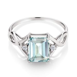 Gem Stone King 2.34 Cttw Sky Blue Simulated Aquamarine and White Topaz Women Ring In 925 Sterling Silver | Emerald Cut 9X7MM | Gemstone Birthstone | Available In Size 5, 6, 7, 8, 9