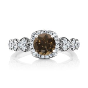 Gem Stone King 925 Sterling Silver Brown Smoky Quartz Women's Engagement Ring (1.12 Ct Round, Available 5,6,7,8,9) (Size 8)