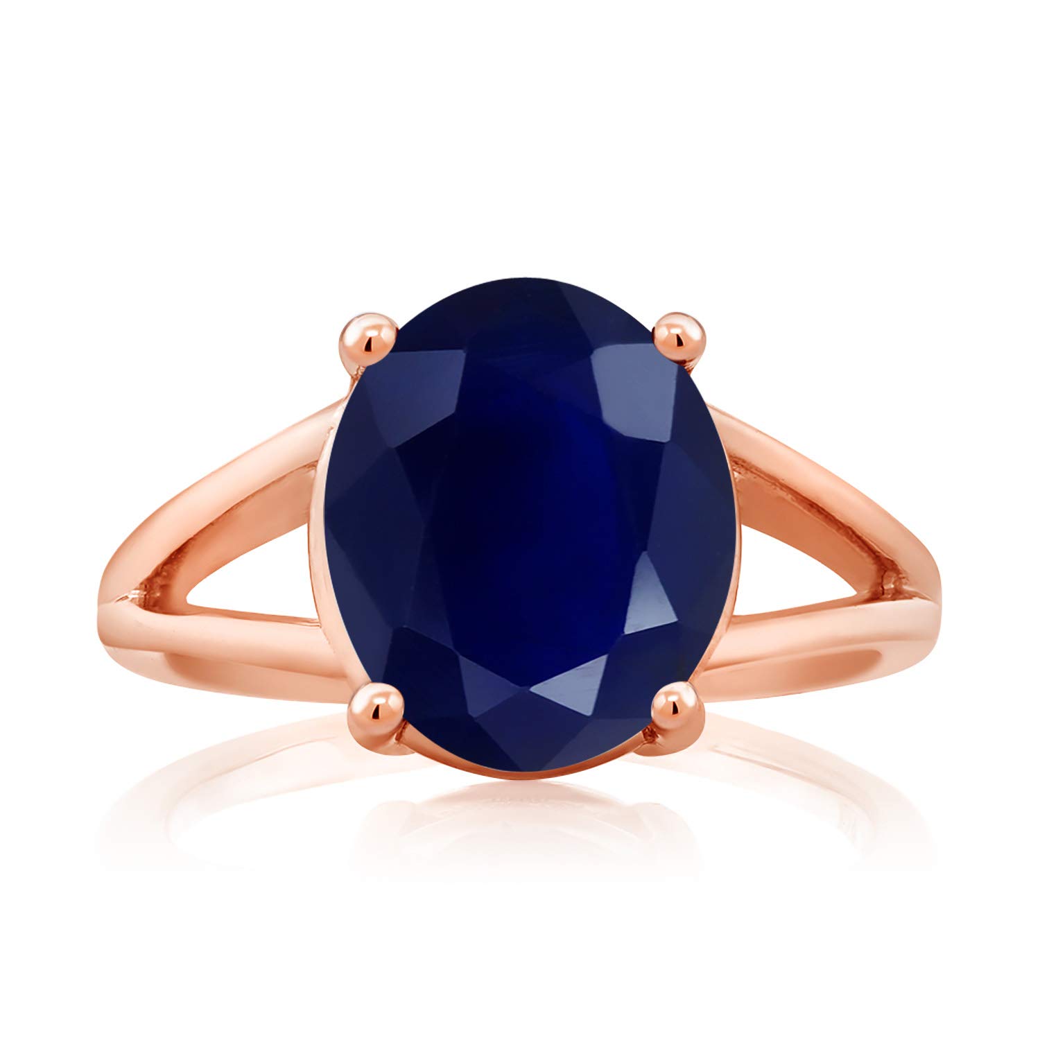 Gem Stone King 18K Rose Gold Plated Silver Blue Sapphire Ring For Women (5.60 Cttw, Gemstone September Birthstone, Oval 12X10MM, Available In Size 5,6,7,8,9)