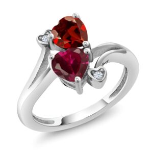 gem stone king 925 sterling silver red garnet red created ruby ring for women (1.89 cttw, heart shape 6mm, gemstone january birthstone, available in size 5, 6, 7, 8, 9)