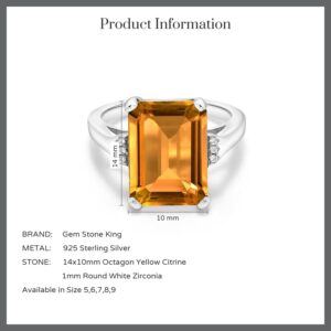 Gem Stone King 925 Sterling Silver Yellow Citrine Engagement Ring For Women (8.27 Cttw, Emerald Cut 14X10MM, Gemstone Birthstone, Available in size 5, 6, 7, 8, 9)