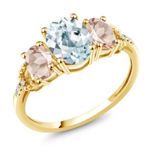 gem stone king 10k yellow gold oval sky blue aquamarine and peach morganite engagement ring for women (2.24 cttw, gemstone birthstone) (size 6)