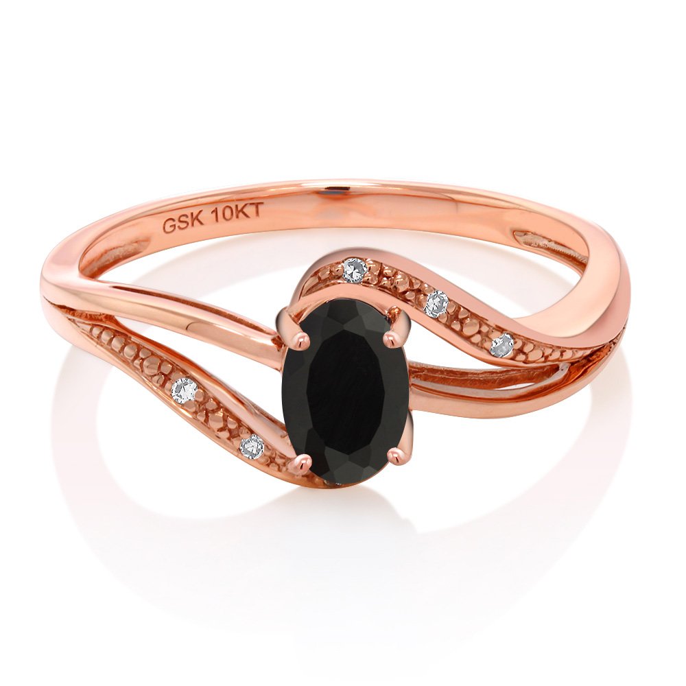 Gem Stone King 10K Rose Gold Black Onyx and Diamond Engagement Ring For Women (0.43 Cttw, Gemstone Birthstone, Available In Size 5, 6, 7, 8, 9)