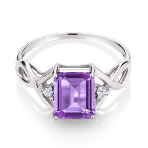 Gem Stone King 925 Sterling Silver Purple Amethyst Ring For Women (2.56 Cttw, Emerald Cut 9X7MM, Gemstone Birthstone, Available in size 5, 6, 7, 8, 9)