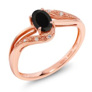 gem stone king 10k rose gold black onyx and diamond engagement ring for women (0.43 cttw, gemstone birthstone, available in size 5, 6, 7, 8, 9)