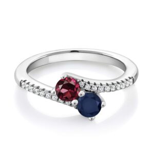 gem stone king 925 sterling silver red rhodolite garnet and blue sapphire bypass ring for women (0.96 cttw, gemstone january birthstone, round 4mm, available in size 5, 6, 7, 8, 9)