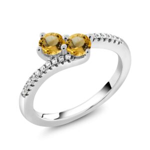 Gem Stone King 925 Sterling Silver Yellow Citrine Bypass Ring For Women (0.75 Cttw, Gemstone November Birthstone, Round 4MM, Available In Size 5, 6, 7, 8, 9)