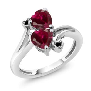 gem stone king 10k white gold red created ruby and black diamond ring for women (1.96 cttw, heart shape 6mm, gemstone birthstone, available in size 5, 6, 7, 8, 9)