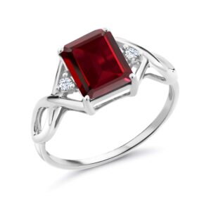 Gem Stone King 925 Sterling Silver Red Garnet Ring For Women (2.67 Cttw, Emerald Cut 9X7MM, Gemstone Birthstone, Available in size 5, 6, 7, 8, 9)