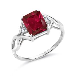 gem stone king 925 sterling silver red created ruby and white lab grown diamond ring for women (2.88 cttw, available in size 5, 6, 7, 8, 9)