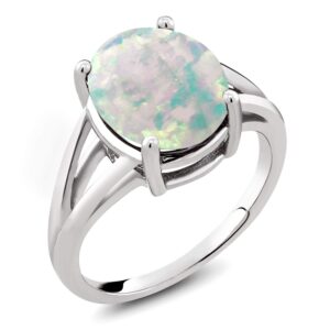 gem stone king 925 sterling silver white opal ring for women (4.00 cttw, gemstone october birthstone, oval cabochon 12x10mm, available in size 5,6,7,8,9)