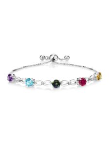 gem stone king 925 sterling silver customized and personalized 5 gemstone birthstone and white lab grown diamond adjustable tennis bracelet for women