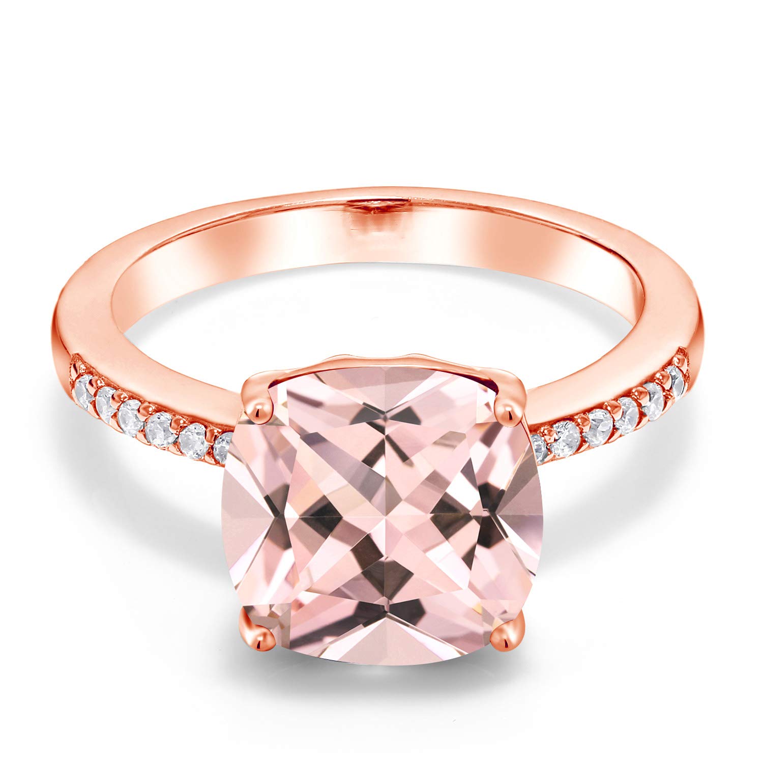 Gem Stone King 18K Rose Gold Plated Silver 10MM Cushion Gemstone Birthstone Engagement Ring | Wedding Anniversary Promise Ring For Women | Available In Size 5, 6, 7, 8, 9