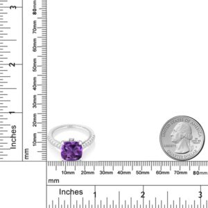 Gem Stone King 925 Sterling Silver Cushion Purple Amethyst and White Created Sapphire Engagement Ring For Women (3.27 Cttw, Available in size 5, 6, 7, 8, 9)