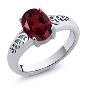 Gem Stone King 925 Sterling Silver Oval Red Rhodolite Garnet Women Ring (2.00 Cttw, Gemstone Birthstone, Available In Size 5, 6, 7, 8, 9)