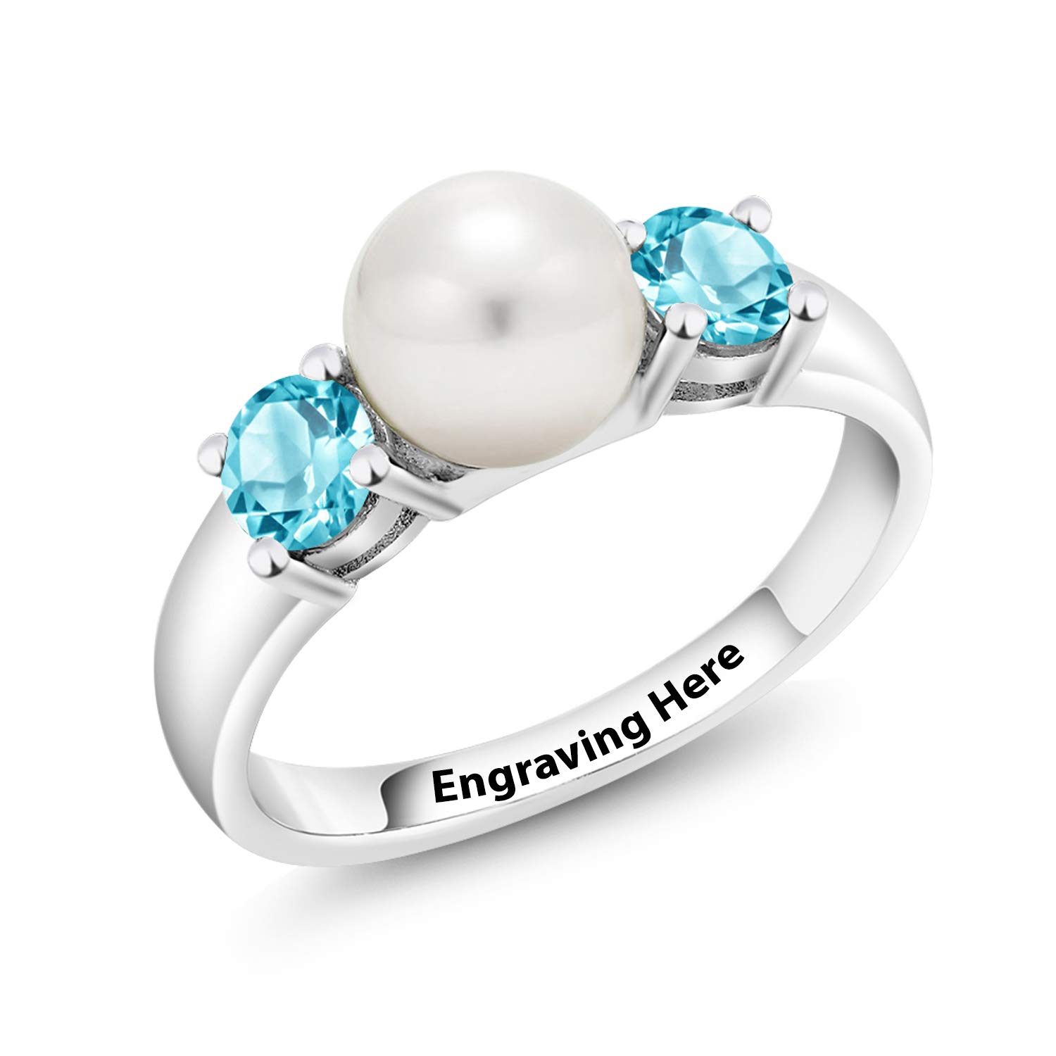 Gem Stone King Build Your Own Ring - Personalized Birthstone Ring in 925 Sterling Silver Freshwater Pearl Ring (Size 7)