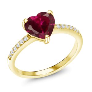 gem stone king 18k yellow gold plated silver red created ruby ring for women (1.84 cttw, heart shape 8mm, gemstone birthstone, available in size 5, 6, 7, 8, 9)