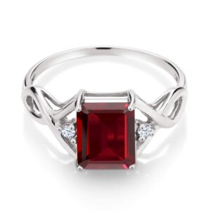 Gem Stone King 925 Sterling Silver Red Garnet Ring For Women (2.67 Cttw, Emerald Cut 9X7MM, Gemstone Birthstone, Available in size 5, 6, 7, 8, 9)