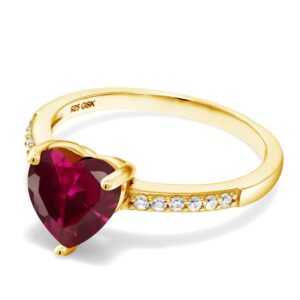 Gem Stone King 18K Yellow Gold Plated Silver Red Created Ruby Ring For Women (1.84 Cttw, Heart Shape 8MM, Gemstone Birthstone, Available In Size 5, 6, 7, 8, 9)