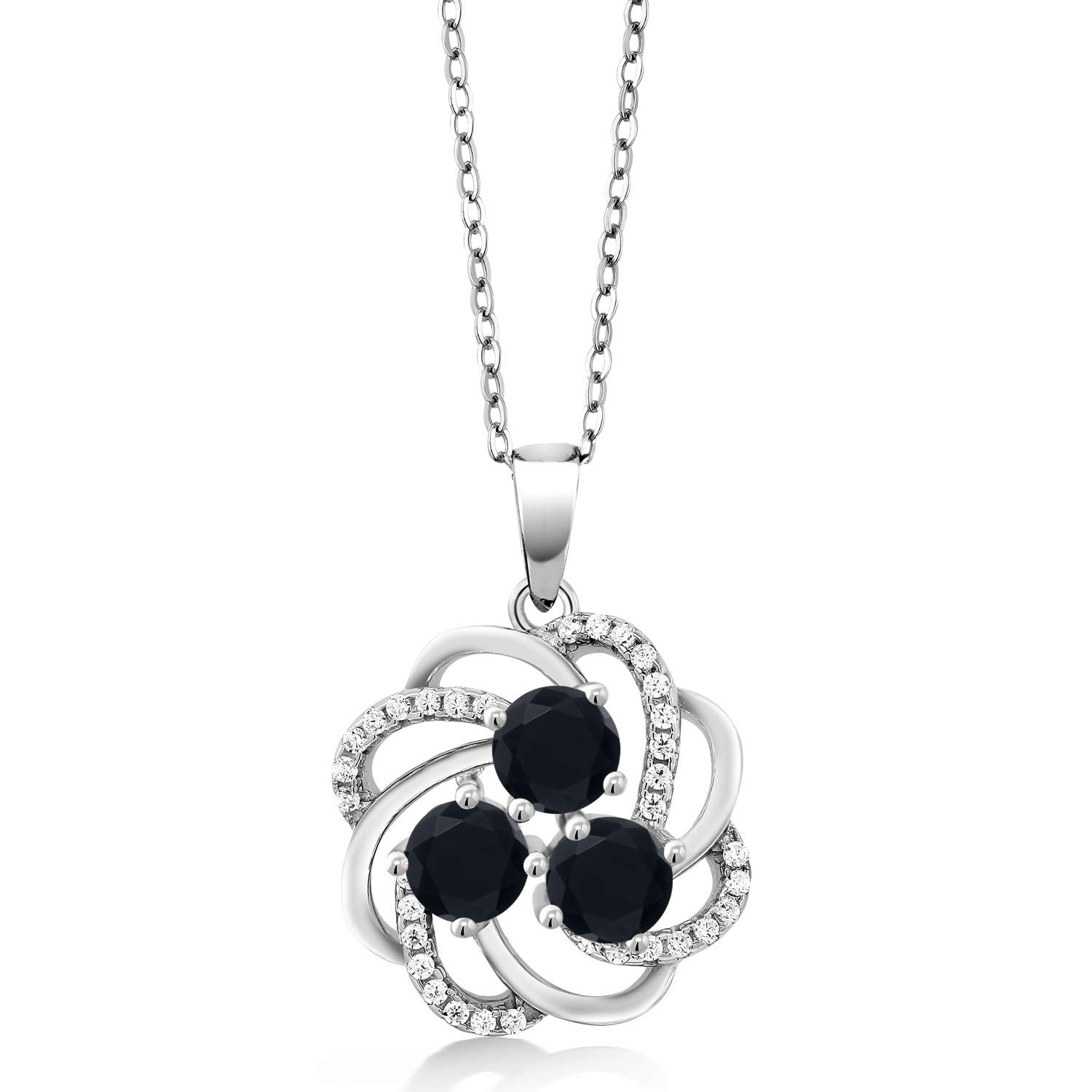 Gem Stone King 925 Sterling Silver Black Onyx Pendant Necklace For Women (1.75 Cttw, Gemstone Birthstone, Round 5MM)